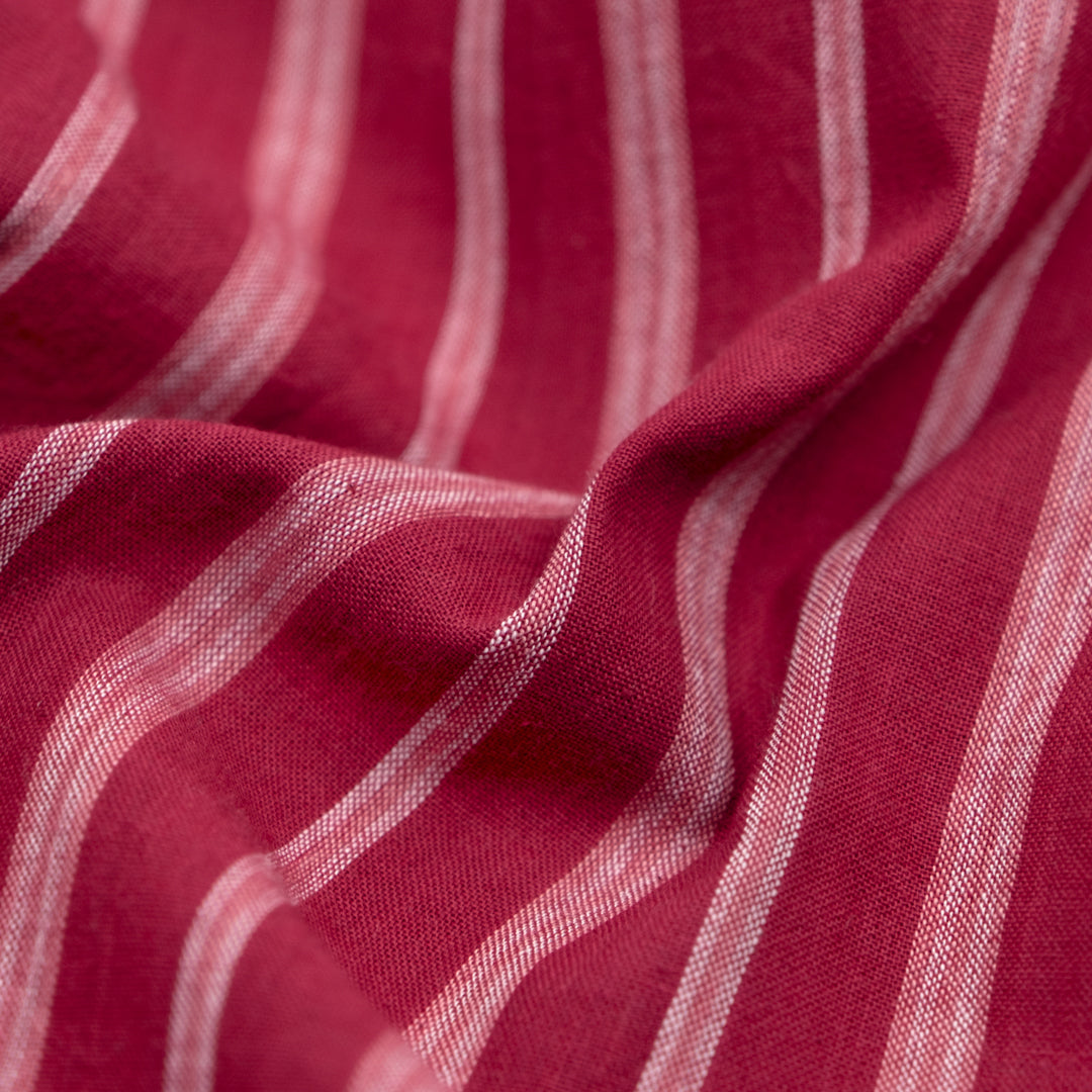 Awning Stripe Handwoven Cotton - Raspberry/White | Blackbird Fabrics