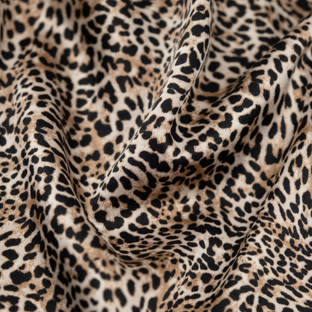 On The Prowl Lightweight Poly Satin - Parchment/Black | Blackbird Fabrics