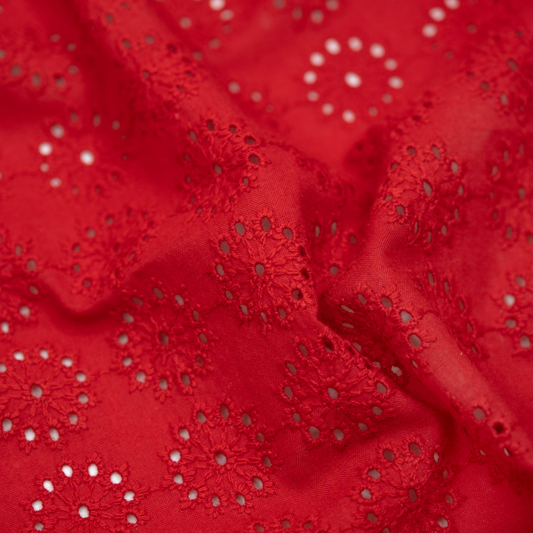 Dandelion Burst Cotton Eyelet - Chili Pepper | Blackbird Fabrics