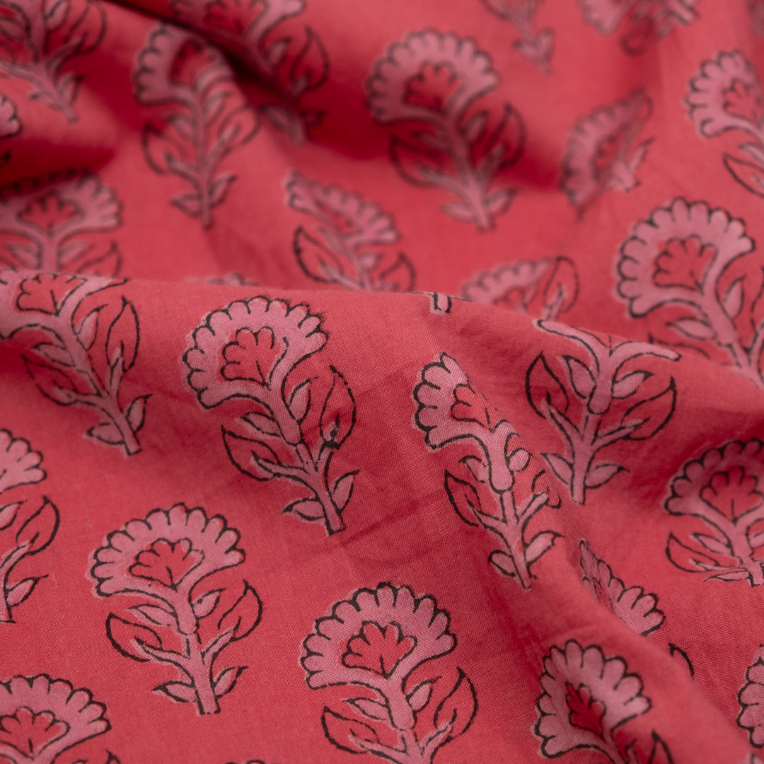 Bloom Block Printed Organic Cotton Batiste - Cherry Pink/Rose ...