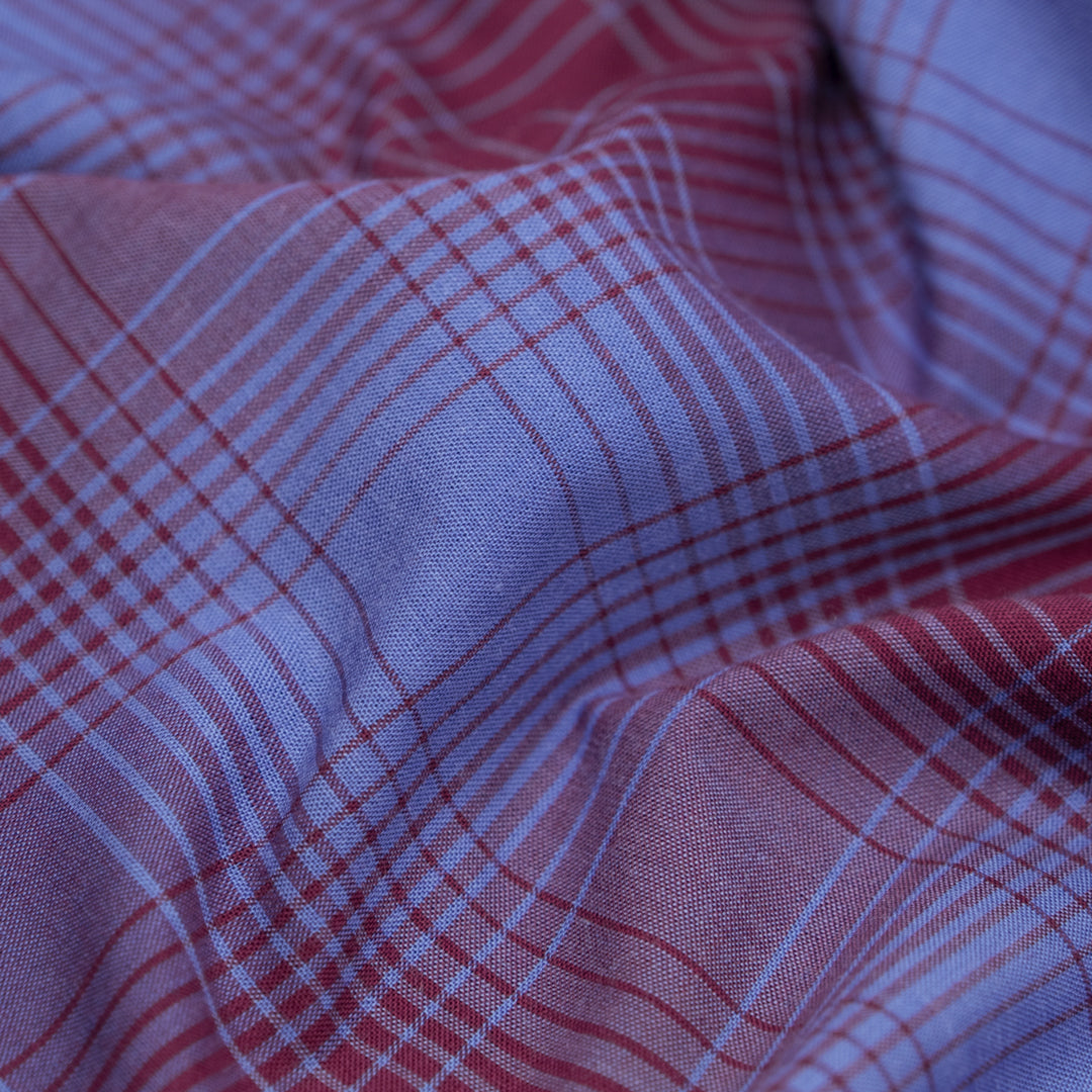 Deadstock Gradient Plaid Cotton Modal Shirting - Periwinkle/Port ...