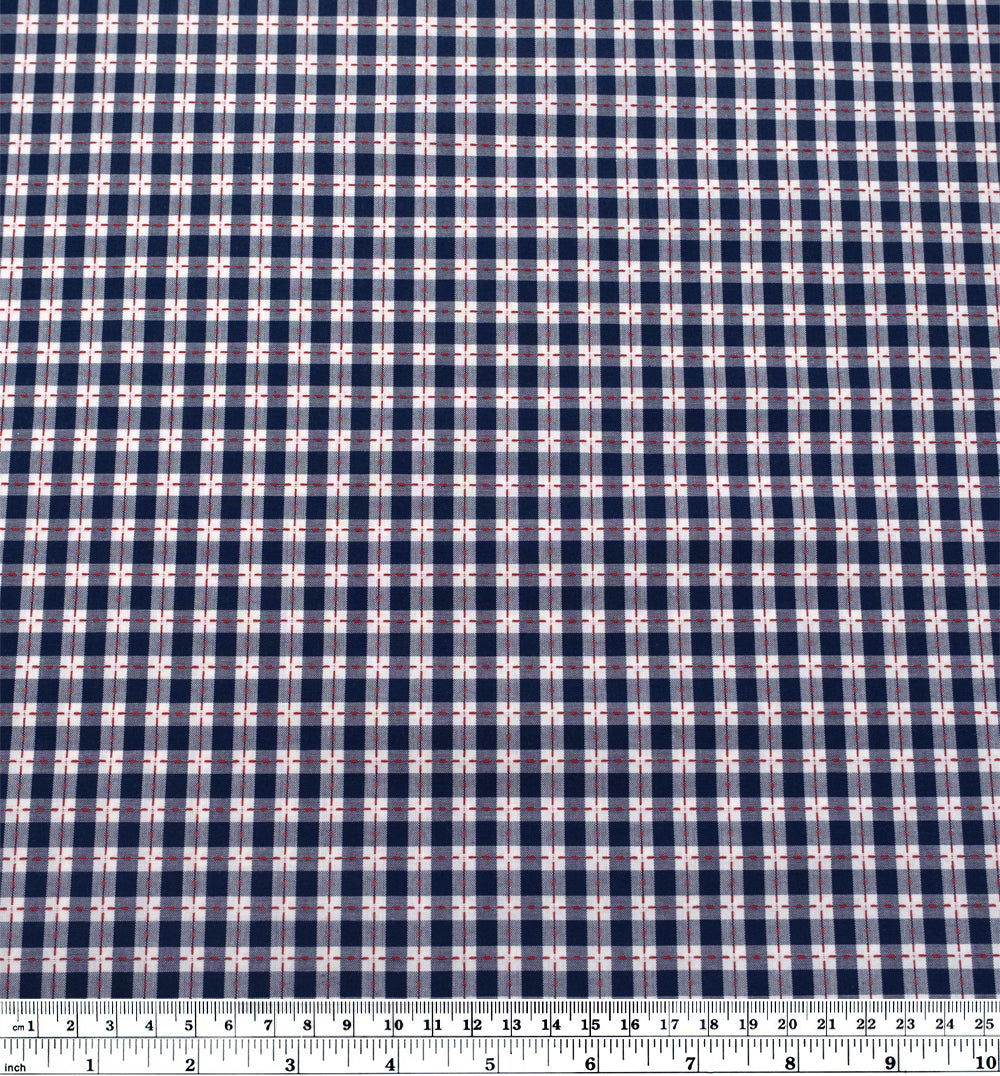 Cross Stitch Check Cotton Shirting - Navy/Chili Pepper | Blackbird Fabrics