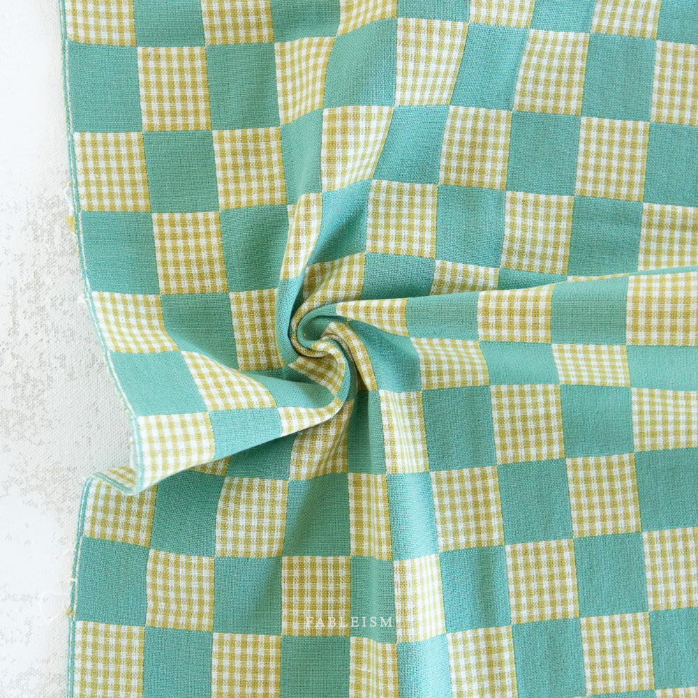 Fableism - Checkmate Checkers Cotton - Jade | Blackbird Fabrics