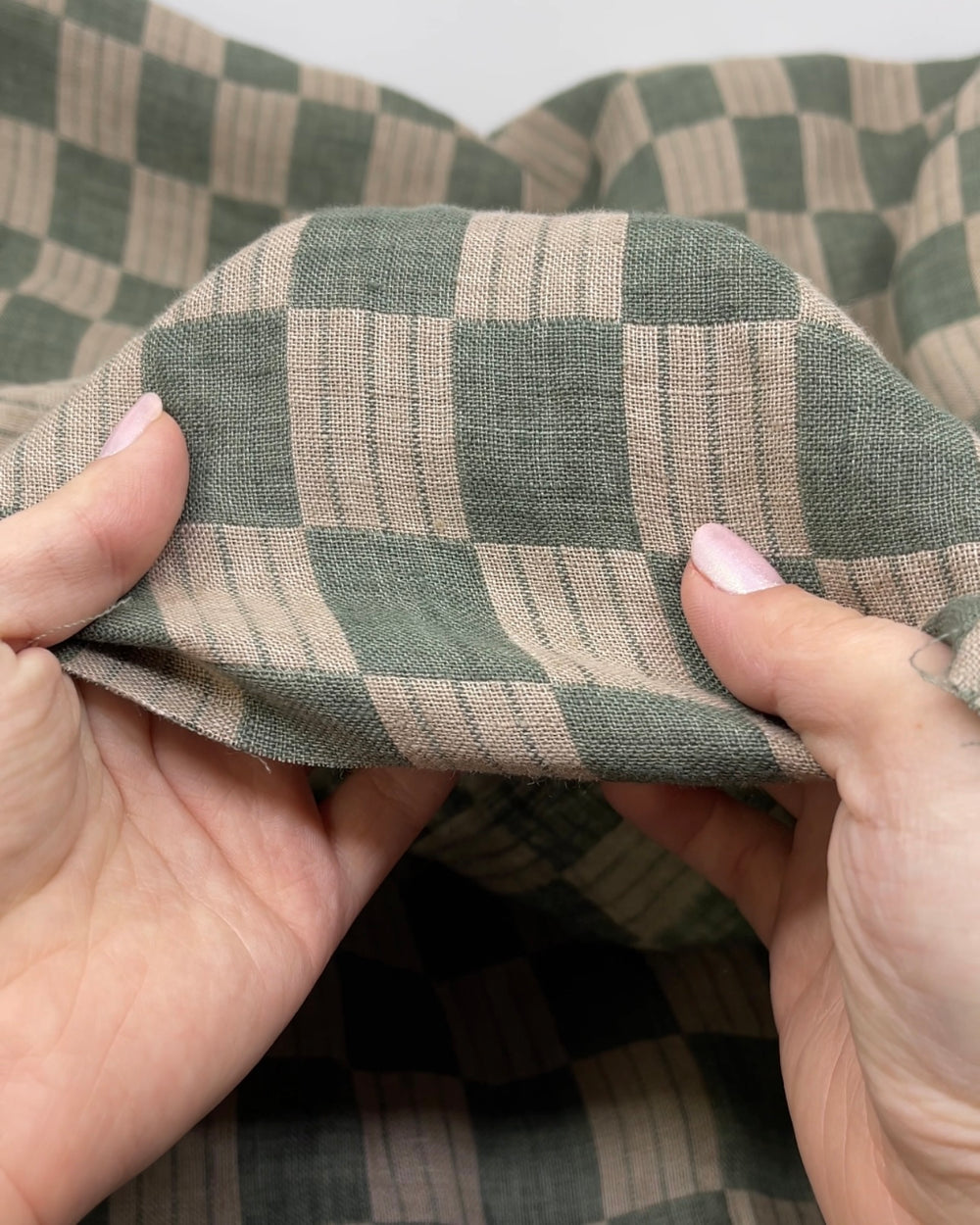 Check Laundered Linen Double Cloth - Ivy/Flax | Blackbird Fabrics